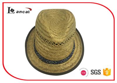 Cina Cappello strutturale del bordo della paglia degli uomini naturali del Trilby ampio con il Hatband azteco in vendita