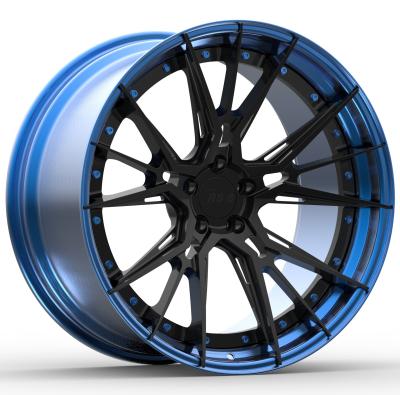 China 21 Zoll 2-teilige geschmiedete Aluminiumlegierungsräder, polierte blaue Lipgloss-schwarze Scheibe zu verkaufen