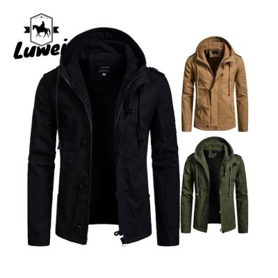 China Winter Winddicht Dünne Arbeitsausrüstung Leere Dienstleistung Cardigan Knöpfe Langes Ziehseil Kapuzenmantel Trench Männerjacke zu verkaufen