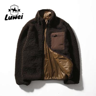 Cina Cappotto invernale Polare Color Solid Stand Collar Zipper Utility Larga manica Larga manica Oversize Custom Sherpa Fleece Jacket per Uomini in vendita