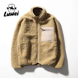 Cina Cappotto invernale Polare Color Solid Stand Collar Zipper Utility Larga manica Larga manica Oversize Custom Sherpa Fleece Jacket per Uomini in vendita