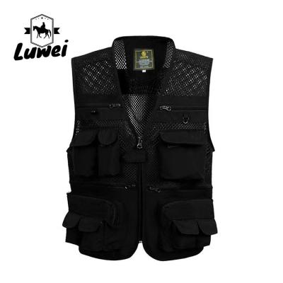 China Custom Design Zip Zwart Utility Outdoor Workwear Journalist Multi-pocket Sleeveless Vissen Mensen vest met Mesh Te koop