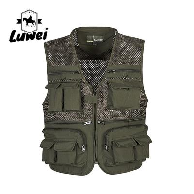 China Custom Design Zip Zwart Utility Outdoor Workwear Journalist Multi-pocket Sleeveless Vissen Mensen vest met Mesh Te koop