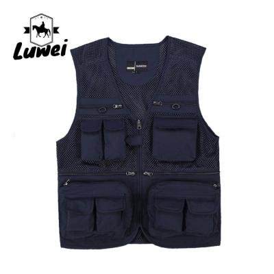 China Custom Design Zip Zwart Utility Outdoor Workwear Journalist Multi-pocket Sleeveless Vissen Mensen vest met Mesh Te koop