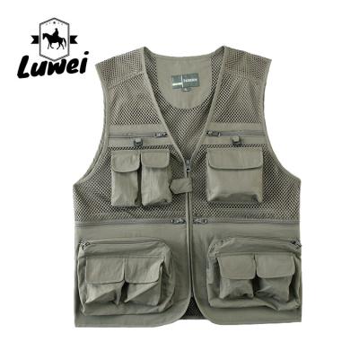 China Custom Design Zip Zwart Utility Outdoor Workwear Journalist Multi-pocket Sleeveless Vissen Mensen vest met Mesh Te koop