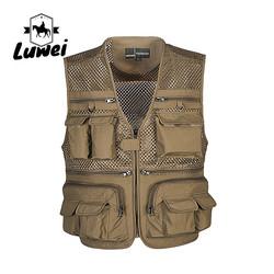 China Custom Design Zip Zwart Utility Outdoor Workwear Journalist Multi-pocket Sleeveless Vissen Mensen vest met Mesh Te koop