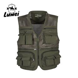 China Custom Design Zip Zwart Utility Outdoor Workwear Journalist Multi-pocket Sleeveless Vissen Mensen vest met Mesh Te koop