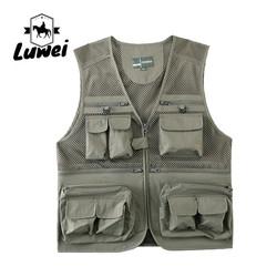 China Custom Design Zip Zwart Utility Outdoor Workwear Journalist Multi-pocket Sleeveless Vissen Mensen vest met Mesh Te koop