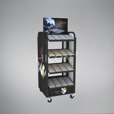 China Custom Movable Double Sided Tile Display Racks 4-tier Tile Stand Display Free Standing for sale
