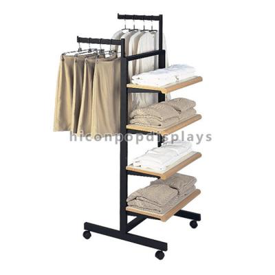 China Custom Design Metal Wood Garment T - Shirt Clothing Display Racks Flooring for sale