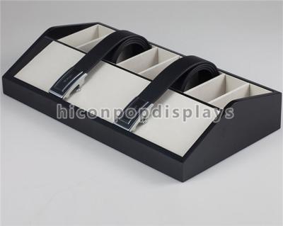 China Tabletop Wooden Display Racks Black Leather Belt Display Case For Fashion Store for sale