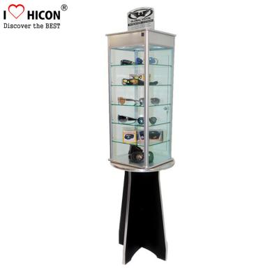 China Floor Standing Top Illuminating Sunglasses Display Cases With Transparent Glass for sale