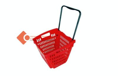China Rolling Handvat Kleinhandelsmarkt Plastic het Winkelen Manden 40L met Wielen Te koop