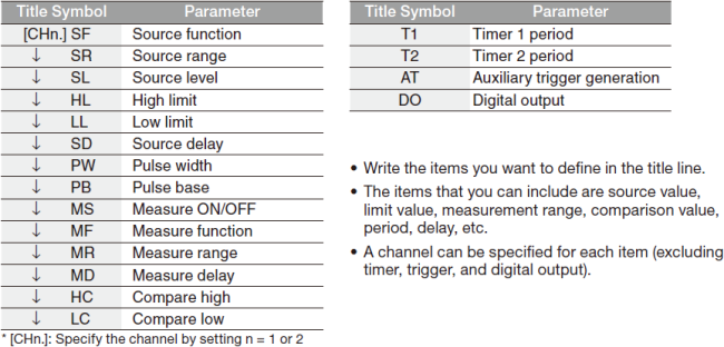 Control parameters that can be included in a sweep program