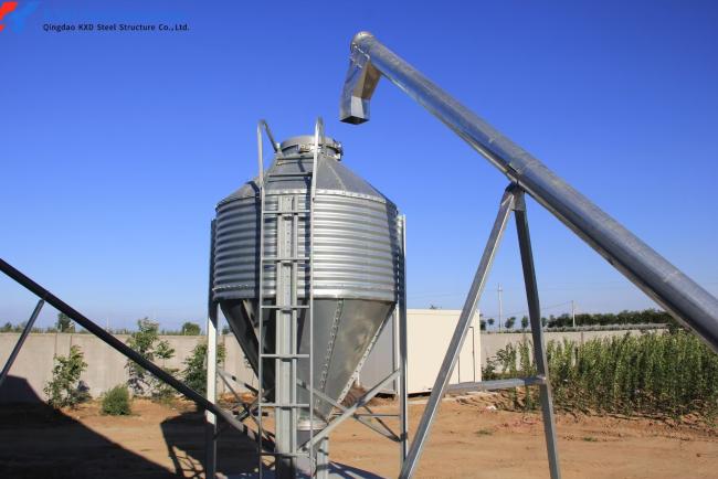Main feeding line system showing base hopper and delivery mechanism