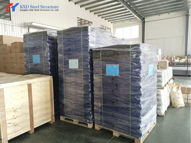 Packaged poultry house components ready for shipping