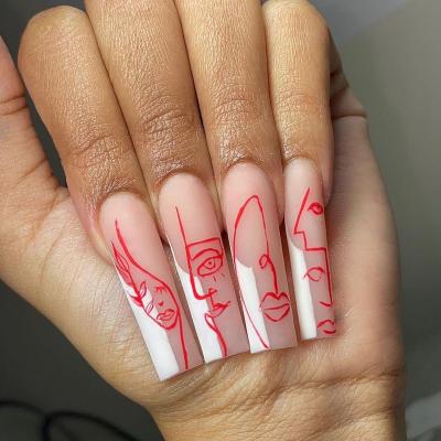 Cina 24pcs Fashion Abstract Face Art Design Wear Nail Line Full Cover Nail Art Personality Press On Nail Tips in vendita