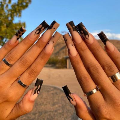Cina Fashion luxury press on tip nails flame design wear french colorful nail xxl matte fake nails in vendita