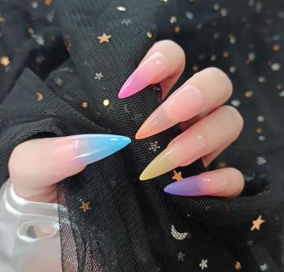Cina Fashion Candy Color Detachable Long Coffin False Nail Art Finish Nails Rainbow Ballerina Full Nail Art Press On Tips in vendita