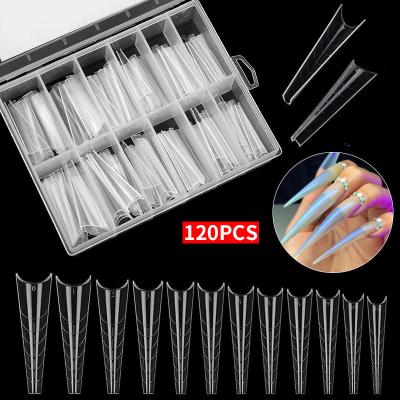 Cina Easy Use Wholesale Full Cover Acrylic Nail Tips Mold Plastic Material 120 Double Tips Shapes For Nailing Tips in vendita