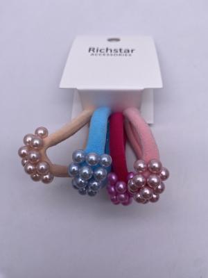 China Four Packs Colorful Hair Ties With Pearl For Kids Girls , No Pull Hair Ties For Toddlers for sale