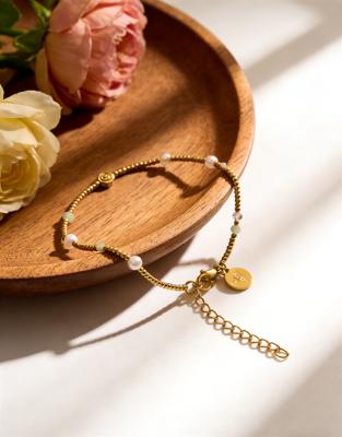China 18K Gold Plated Waterproof Hypoallergenic Beaded Bracelet with Adjustable Layering Design for sale