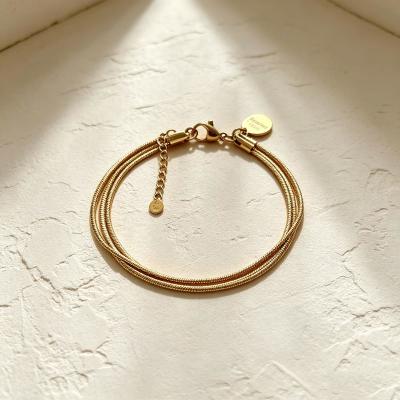 China Waterproof 18K Gold Plated Double Layer Snake Chain Bracelet - Tarnish Resistant Minimalist Jewellery for Everyday Wear for sale