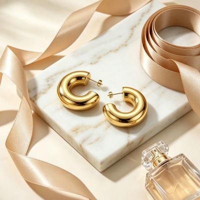 China Waterproof Hypoallergenic Lightweight 18K Gold Plated Chunky Hoop Earrings for Women for sale