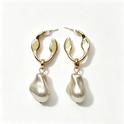 China French Style Freshwater Pearl Earrings 10mm Gold Needle Women for sale