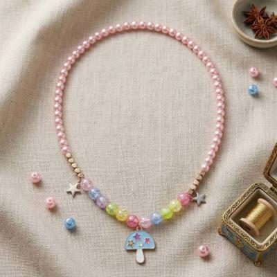 China Wholesale Cute Beaded Charm Necklace for Kids | Colorful Pearl & Star Mushroom Pendant Fashion Jewelry for sale
