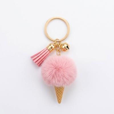 China Customizable Ice Cream Cone Plush Keychain | Cute Faux Fur Ball Bag Charm Accessory for sale