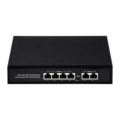 China 4 Port 10/100M Unmanaged PoE Switch With 2x100M Ethernet Uplink 60W Budget for sale