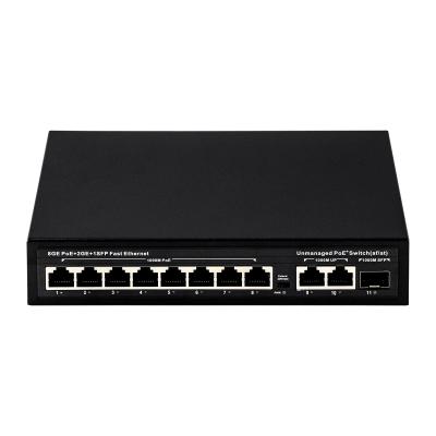 China 120W Unmanaged POE Switch 8 PoE 10/100/1000Mbps + 2 LAN 10/100/1000Mbps + 1SFP 100/1000M for sale