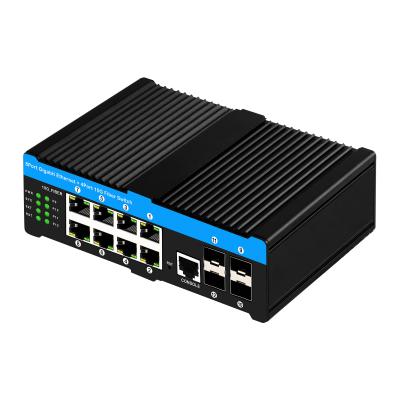 China 10G Industrial poe switch 8*Gigabit poe port with 4*10G SFP uplink L2 managed Network switch for sale