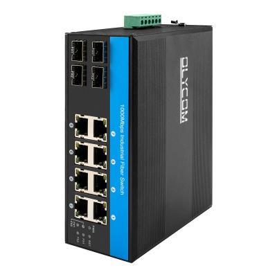 China 12 Port 10/100/1000mbps Unmanaged Din-rail Poe Switch 4 SFP Ports+ 8 RJ45 Ports Ethernet Switch for sale