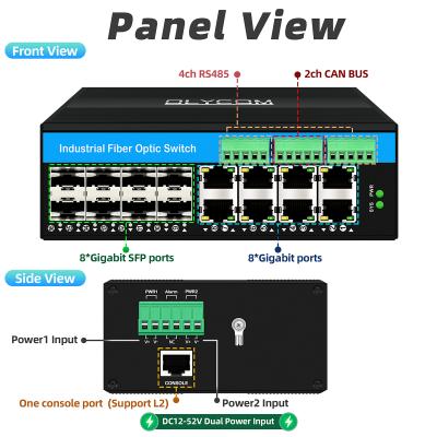 중국 CAN 버스 RS485를 갖춘 관리형 산업용 광섬유 스위치, 6포트, 혹독한 환경 사용, 팬리스, IP40 등급 판매용