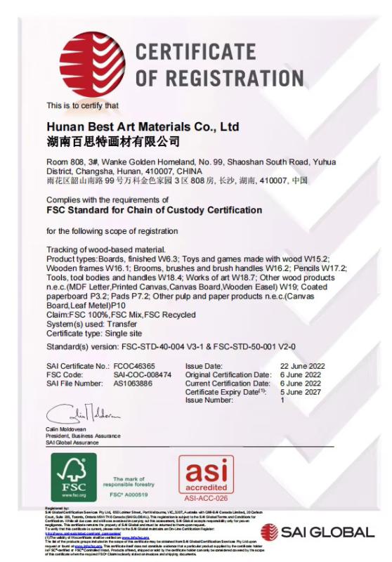 FSC - Hunan Best Art Materials Co., Ltd.