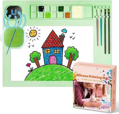China OEM Food Grade Art Painting Tools Silicone Craft Mat With Cup For Kids Student for sale