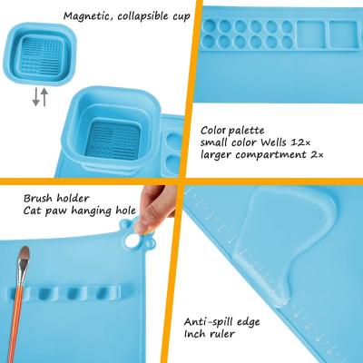 China Super Large Silicone Craft Mat With 1 Magnetic Cup And Color Palette For Artist for sale