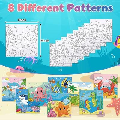 China Sea Animals Pre Drawn Canvas Kit With Wooden Frame Acrylic Paints Palette And Brushes for sale