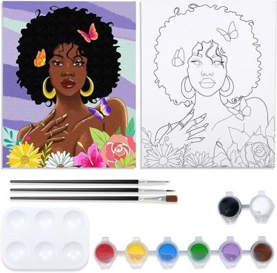 China African American Women Flowers Pre Drawn Canvas Paint Kit Art Set Custom Size for sale