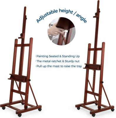 China Large H Frame Wooden Display Easel Artist Studio Floor Easel For Canvas Holding for sale
