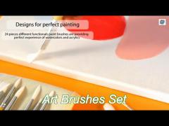 24 Pieces Art Brushes Set Wooden Handles Paint Brushes With Canvas Brush Case