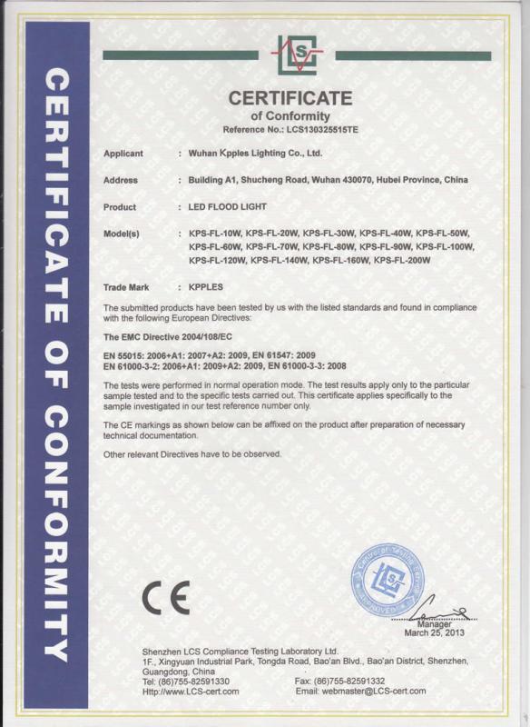CE-Certificate of Conformity - Wuhan Kpples Lighting Co., Ltd