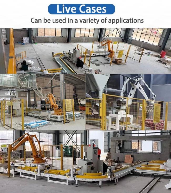 Close-up view of robotic palletizer components