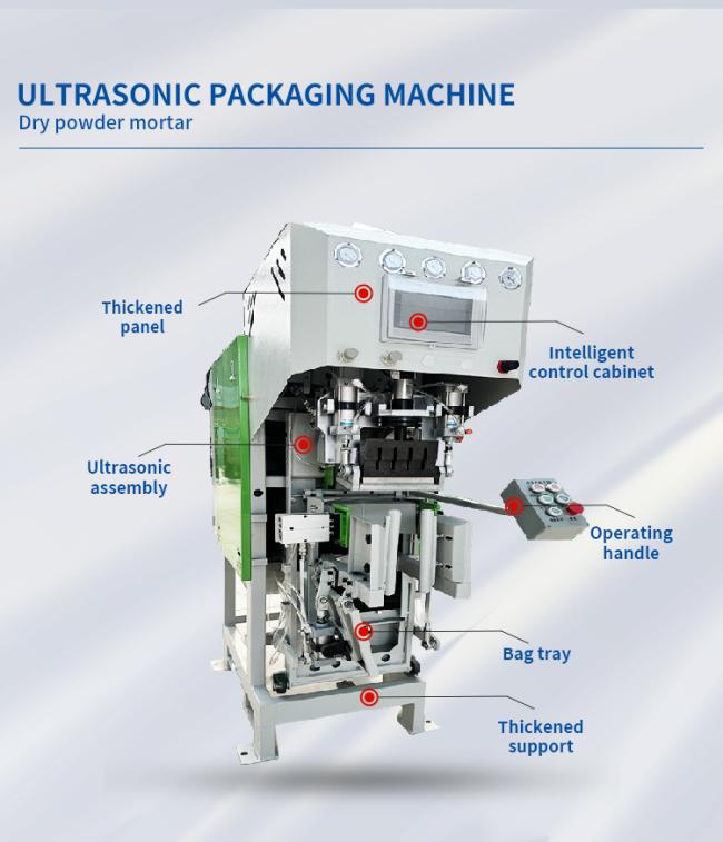 Close-up of ultrasonic sealing mechanism on powder packaging machine