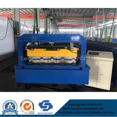 China Trapezoidal Roofing Profile Sheet Roll Forming Machine with PLC Control System for sale