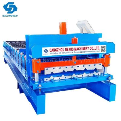 China Steel Trapezoidal Tile Sheet Roll Forming Machine Metal Glazed Step Tiles Roof Making Machinery for sale