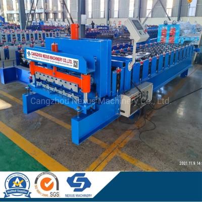 China Steel Trapezoidal Tile Sheet Roll Forming Machine Metal Glazed Step Tiles Roof Making Machinery for sale
