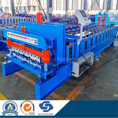 China Steel Trapezoidal Tile Sheet Roll Forming Machine Metal Glazed Step Tiles Roof Making Machinery for sale
